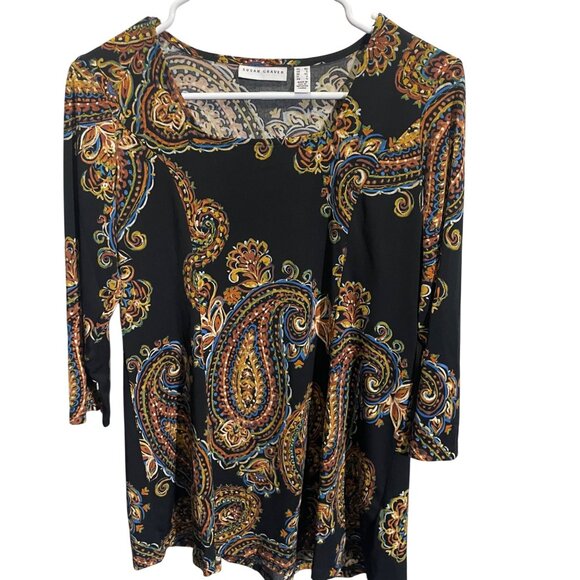 Susan Graver | Tops | Susan Graver Xs Black Multicolor Paisley Tunic 34 ...